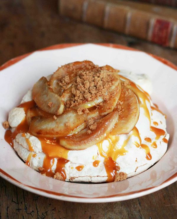 Pavlova Recipe with Pears and Salted Butter Caramel Sauce — Eatwell101