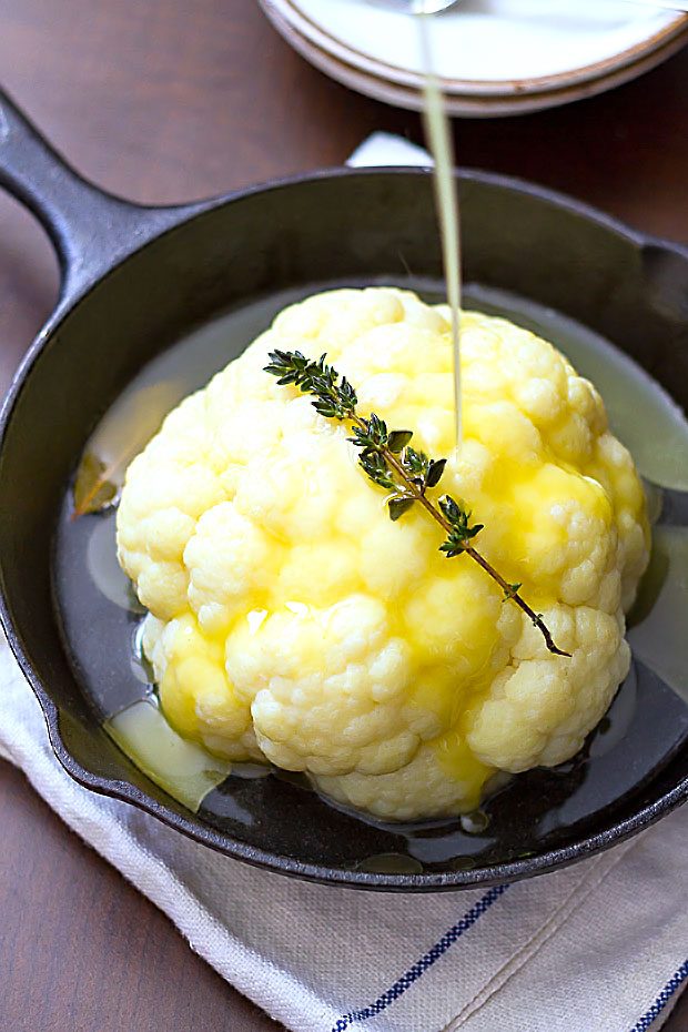 Whole Roasted Cauliflower Recipe With Butter Sauce Best Roasted
