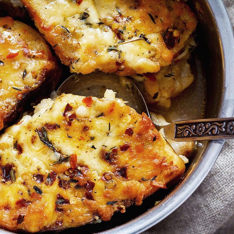 Baked Four-Cheese Garlic Bread Soup Recipe — Eatwell101