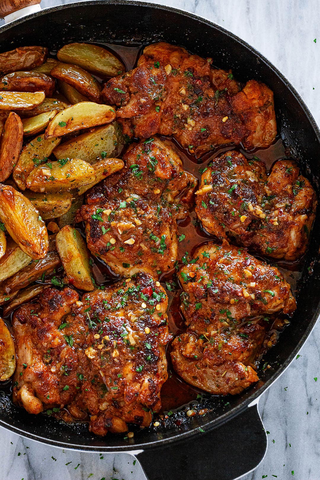 Garlic Butter Chicken Thighs With Baby Potatoes Skillet Recipe 