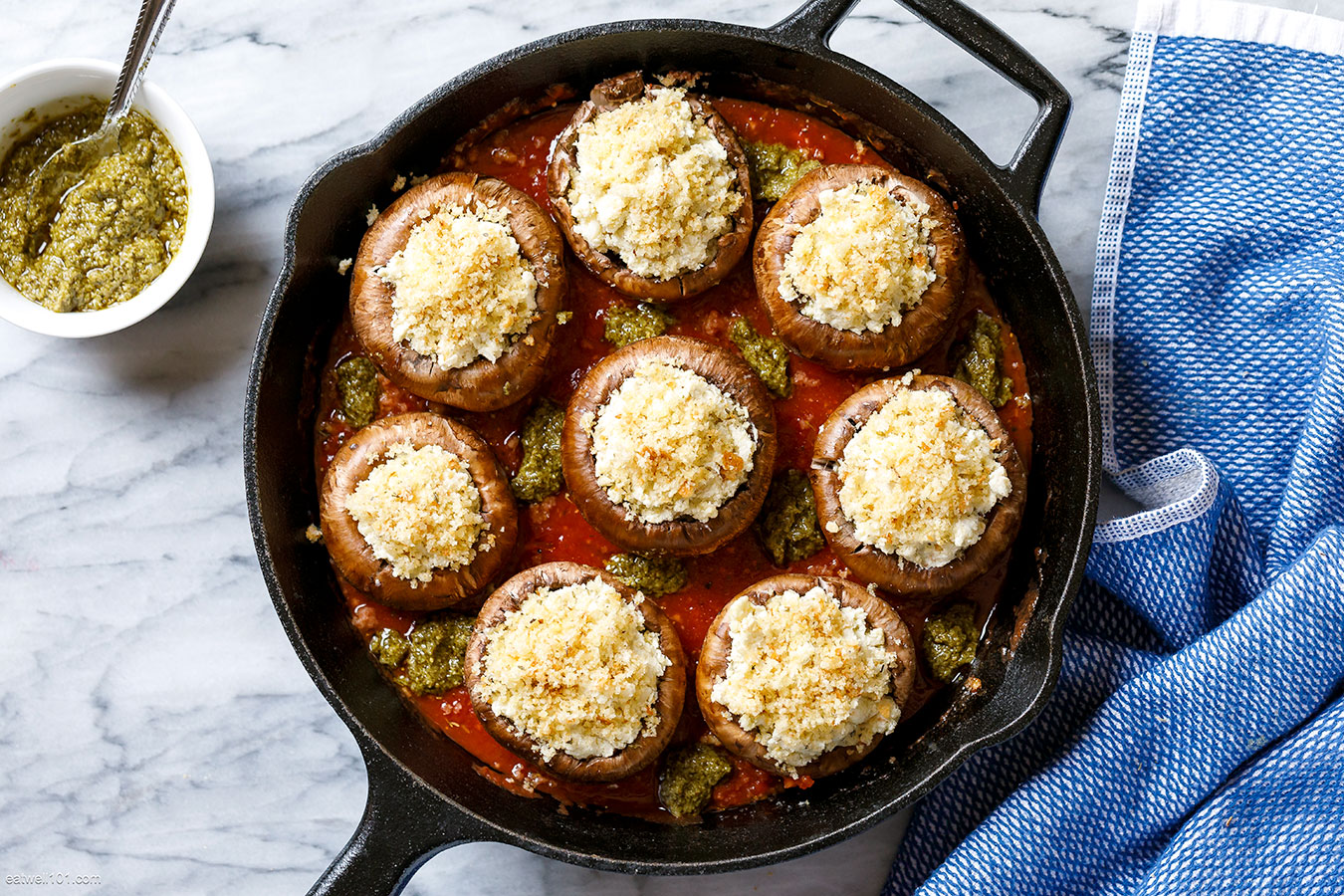 Baked Cheese Pesto Stuffed Mushrooms