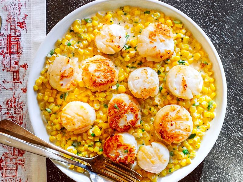 Pan-Seared Scallops Recipe with Corn – How to Cook Sea Scallops ...