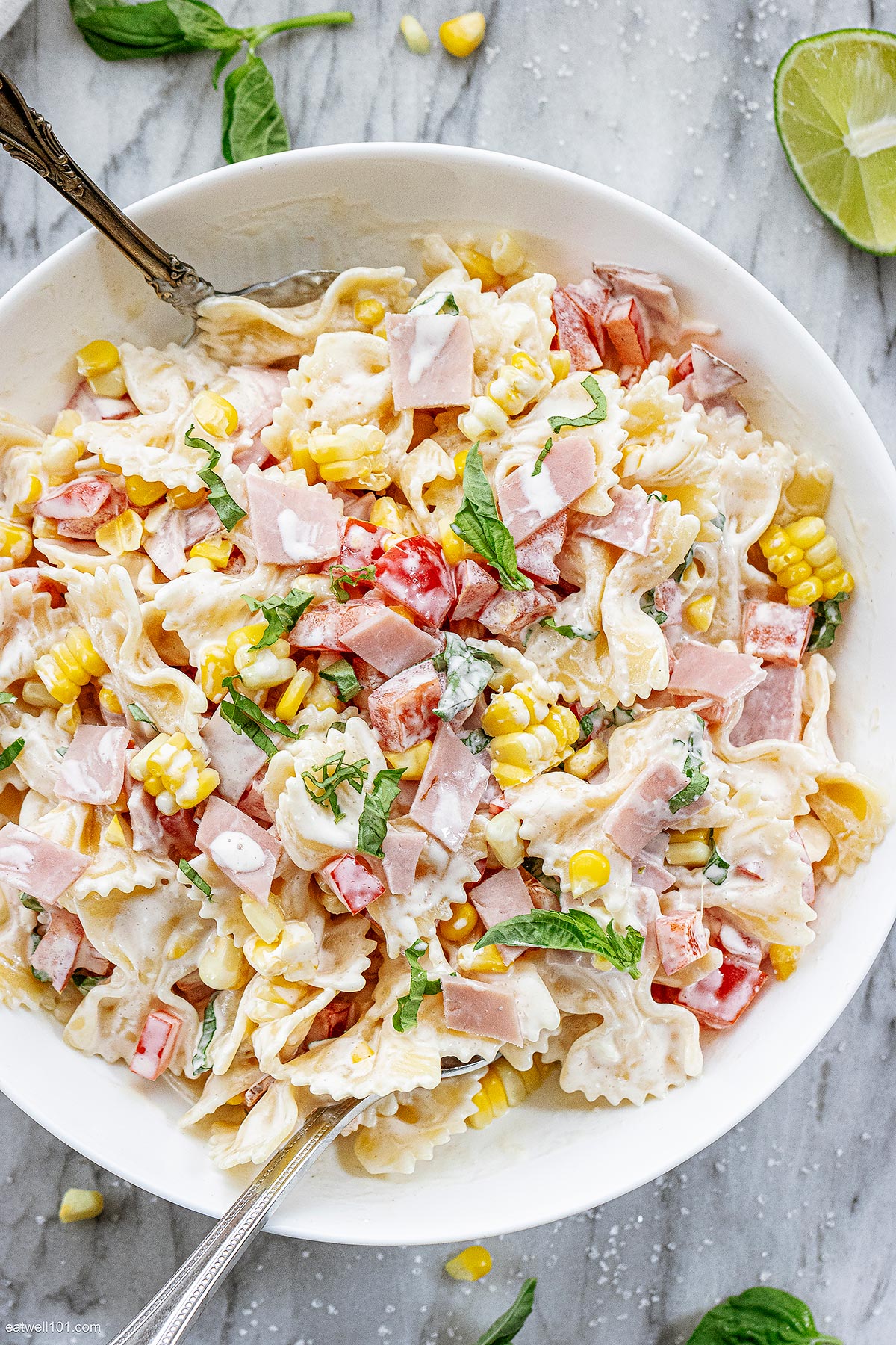 Corn Pasta Salad Recipe With Ham And Creamy Dressing Creamy Pasta Salad Recipe — Eatwell101