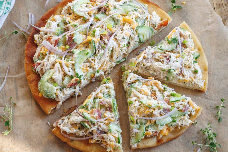 Bacon Ranch Chicken Salad on Grilled Flatbread Recipe – Chicken Ranch ...